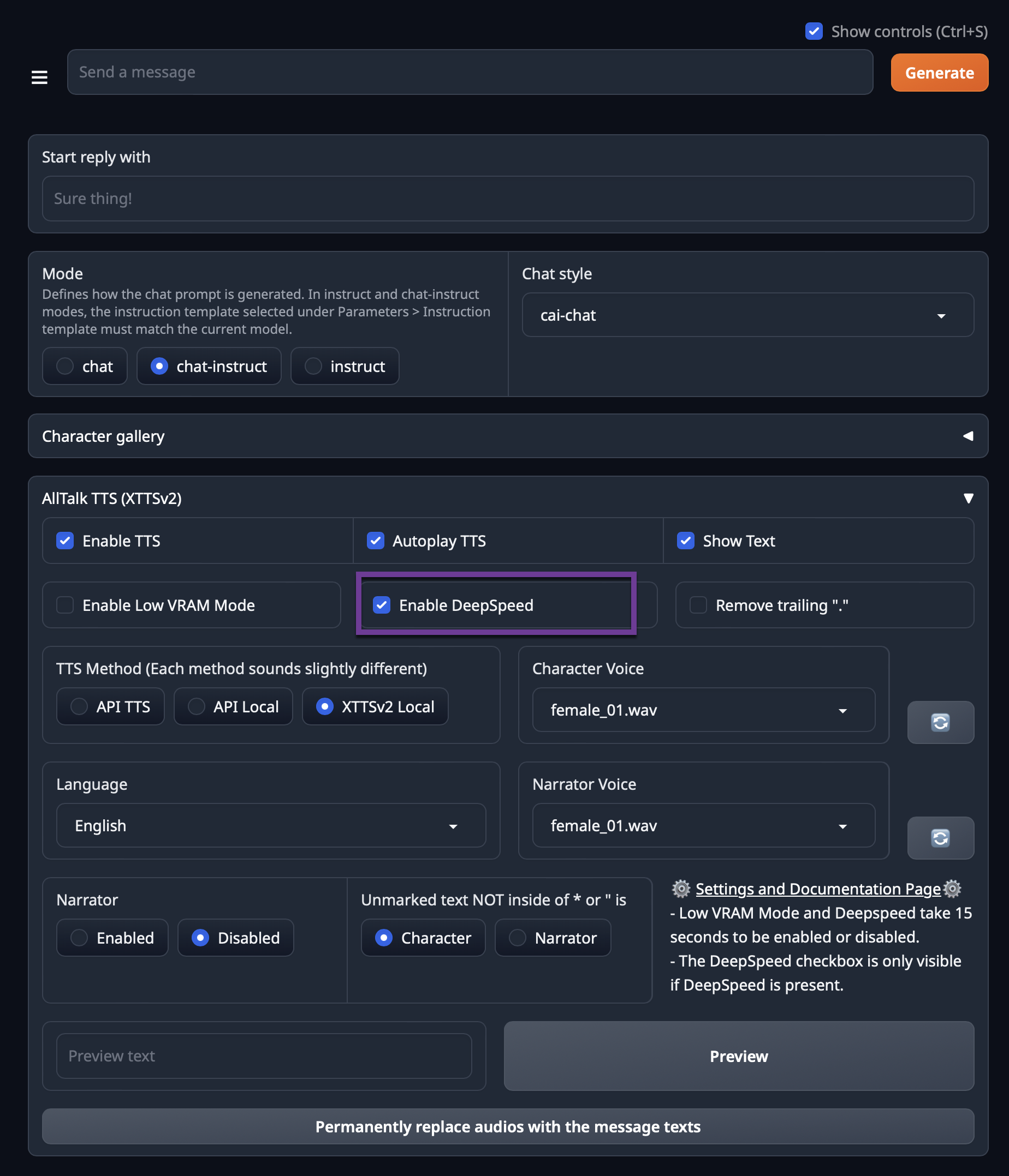 text-generation-webui with AllTalk TTS